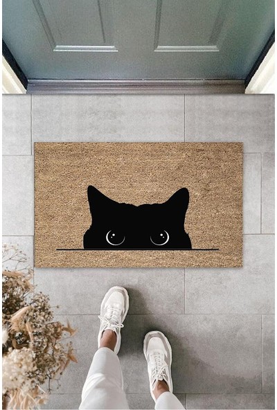 Eha Dijital Kara Kedi Bej Kapı Paspası Dış Mekan Paspas K-3185 Eha Dijital Kara Kedi Bej Kapı Paspası Dış Mekan Paspas K-3185