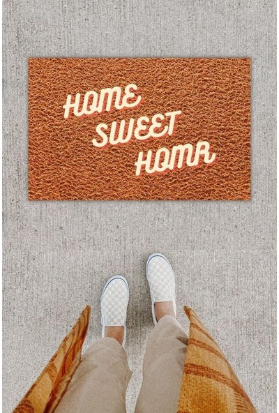 Eha Dijital Baskı Dekoratif Home Sweet Home Kahverengi Kapı Önü Paspası K-1236 Eha Dijital Baskı Dekoratif Home Sweet Home Kahverengi Kapı Önü Paspası K-1236