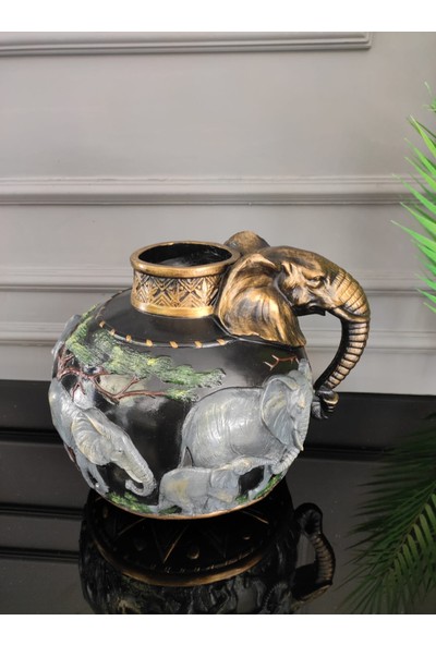 SZN Dekor 3 Boyutlu Afrika Temalı Fil Figürlü Vazo, Safari Vazo, Filli Vazo