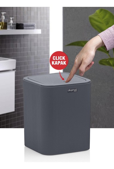 Okyanus Home Antrasit Click Kapak Çizgili Kare Çöp Kovası Okyanus Home Antrasit Click Kapak Çizgili Kare Çöp Kovası