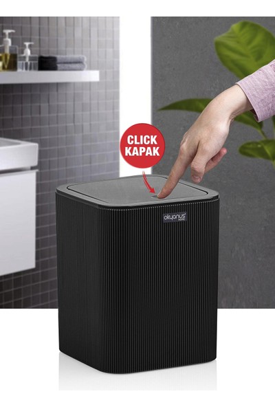 Okyanus Home Siyah Click Kapak Çizgili Kare Çöp Kovası Okyanus Home Siyah Click Kapak Çizgili Kare Çöp Kovası