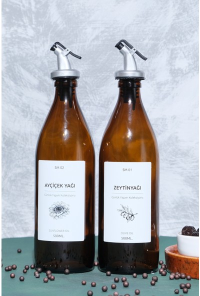 Simona Home Zeytinyağı - Ayçiçek Yağı Şişesi 500ML Yağdanlık Gümüş Başlıklı Yağlık Amber Şişe Simona Home Zeytinyağı - Ayçiçek Yağı Şişesi 500ML Yağdanlık Gümüş Başlıklı Yağlık Amber Şişe