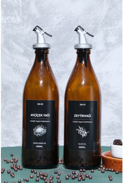 Simona Home Zeytinyağı - Ayçiçek Yağı Şişesi 500ML Yağdanlık Gümüş Başlıklı Yağlık Amber Şişe Simona Home Zeytinyağı - Ayçiçek Yağı Şişesi 500ML Yağdanlık Gümüş Başlıklı Yağlık Amber Şişe