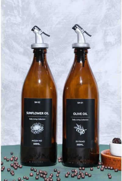 Simona Home Olive Oil - Sunflower Oil Şişesi 500ML Yağdanlık Gümüş Başlıklı Yağlık Amber Şişe Simona Home Olive Oil - Sunflower Oil Şişesi 500ML Yağdanlık Gümüş Başlıklı Yağlık Amber Şişe