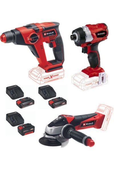 Einhell Te-Hd 18/12 Vidalama Matkap Te-Ag 18/115 Avuç Taşlama Te-Cı 18 Bl Kömürsüz Torklu Vidalama 2X2.5AH+4.0AH Starter Kit Akülü Set Einhell Te-Hd 18/12 Vidalama Matkap Te-Ag 18/115 Avuç Taşlama Te-Cı 18 Bl Kömürsüz Torklu Vidalama 2X2.5AH+4.0AH Starter Kit Akülü Set