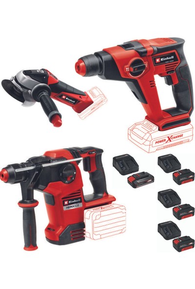 Einhell Te-Hd 18/12 Vidalama Matkap Te-Ag 18/115 Avuç Taşlama Herocco 36/28 Kırıcı 3X4.0AH+2.5AH Starter Kit Akülü Set Einhell Te-Hd 18/12 Vidalama Matkap Te-Ag 18/115 Avuç Taşlama Herocco 36/28 Kırıcı 3X4.0AH+2.5AH Starter Kit Akülü Set