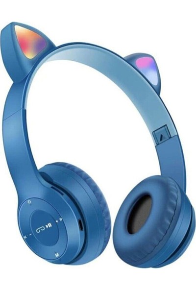 P47M Işıklı Bluetooth Kulaklık 5.0 Kablosuz Katlanabilir Kedili Kulaklık