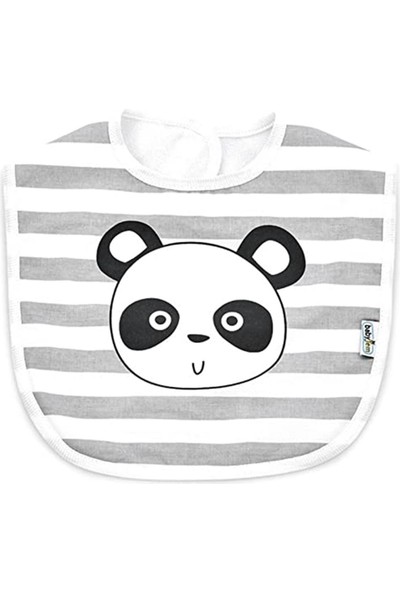 EKS Ticaret Babyjem Çizgili Baskılı Önlük Gri