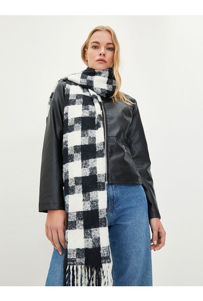 Kadın Siyah Yumuşak Dokulu Buklet Atkı - Şal 60X220 cm SAL1246