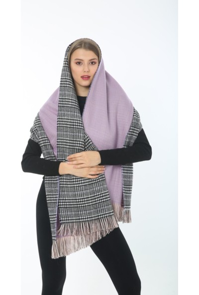 Kadın Çift Taraflı Kazayağı Desenli Atkı - Şal 70X185 cm LMNS1214