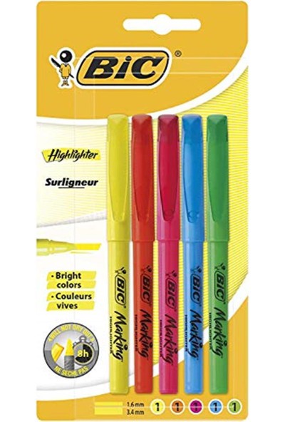 EKS Ticaret Bıc Marking Highlighter Fosforlu Kalem 5'li Blister Karışık Renkler EKS Ticaret Bıc Marking Highlighter Fosforlu Kalem 5'li Blister Karışık Renkler