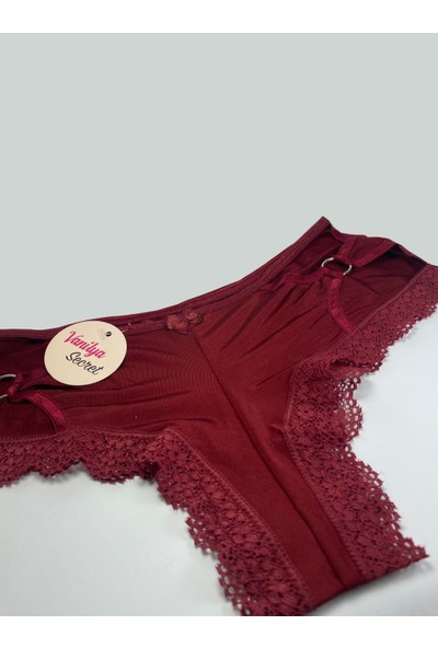 Vanilya Secret Dantelli Ipli Bordo Saten Külot Vanilya Secret Dantelli Ipli Bordo Saten Külot