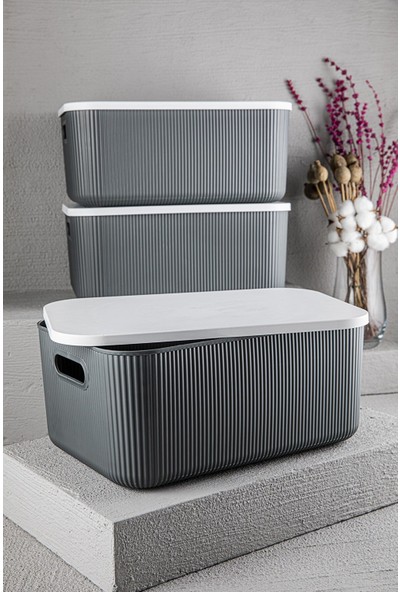 Bayev 3 Adet Storage 13 Lt Gri, Çok Amaçlı Dolap Içi Düzenleyici Kapaklı Kutu Bayev 3 Adet Storage 13 Lt Gri, Çok Amaçlı Dolap Içi Düzenleyici Kapaklı Kutu