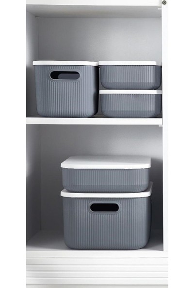 Bayev 5 Parça Dolap Içi Düzenleyici Storage Kapaklı Sepet Çorap Kıyafet Düzenleyici 5prç-Set Gri