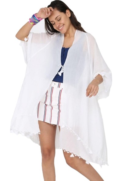 Deriderim Beyaz Şile Bezi Işlemeli Kimono Deriderim Beyaz Şile Bezi Işlemeli Kimono