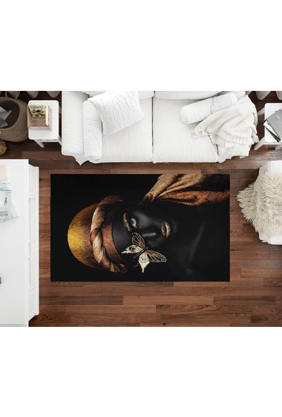 Markapia Home Dijital Baskılı Afrikalı Kadın Kelebek Desenli Halı