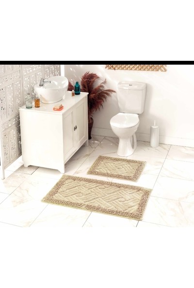 Bej Rengi Ikili Banyo Paspas Seti %100 Pamukludur