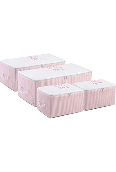 EKS Ticaret Evdedekorum Och.sb.hurcset-21 4'lü Pembe Çizgili Baskılı Hurç Set