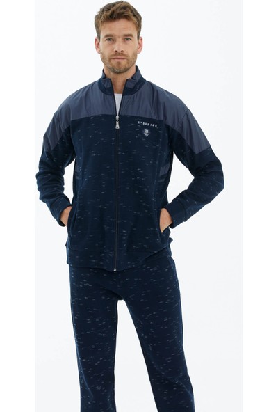 Dik Yaka Kapitoneli Nakş Detaylı Eşofman Takımı - Lacivert