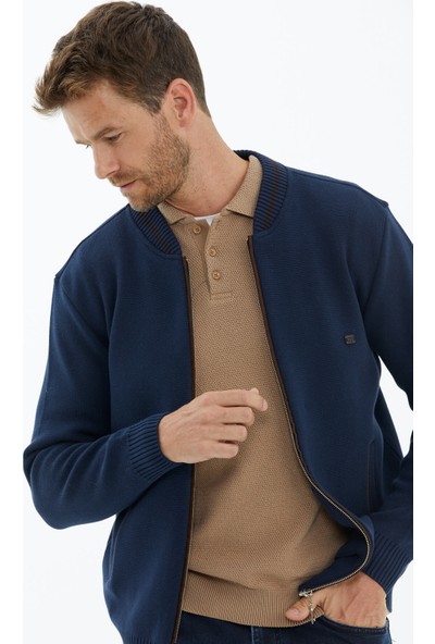 Fermuarlı Nubuk Biyeli Triko Mont - Lacivert Fermuarlı Nubuk Biyeli Triko Mont - Lacivert