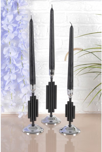 Esslight Azra 3 Lü Set Modern Dekoratif Krom Şamdan Mumluk