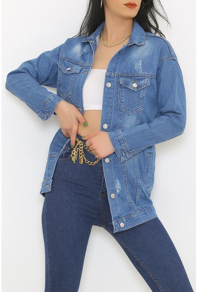 Efektif Mağaza Yırtıklı Boyfrend Kot Ceket Mavi - 0833.925.