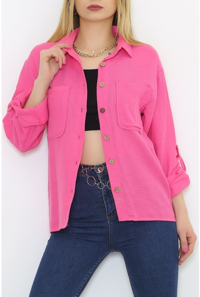 Efektif Mağaza Cepli Gömlek Fuşya - 2149.1602. Efektif Mağaza Cepli Gömlek Fuşya - 2149.1602.