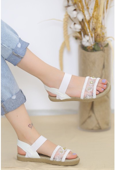 Efektif Mağaza Taşlı Sandalet Beyaz - 9493.264.