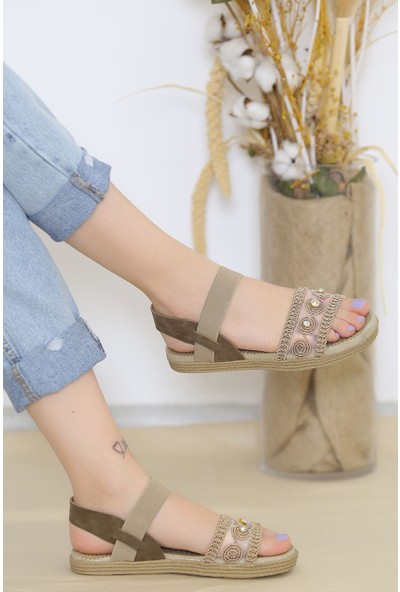 Efektif Mağaza Taşlı Sandalet Vizon - 9493.264.