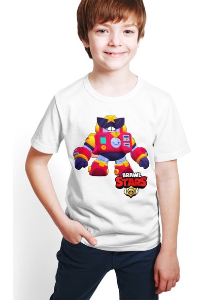 ACR Giyim Erkek Çocuk Beyaz Brawl Stars - Surge - Dijital Baskılı Beyaz T-Shirt E-01