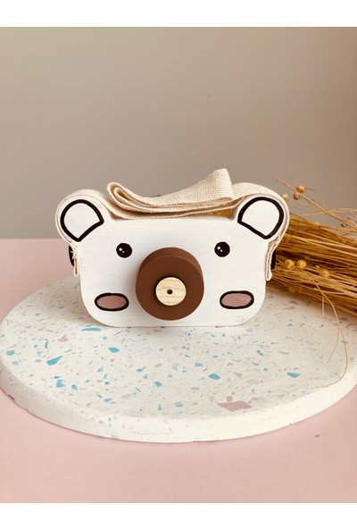 Duruwoods Ahşap Oyuncak Ayıcık Fotoğraf Makinesi-Beyaz Duruwoods Ahşap Oyuncak Ayıcık Fotoğraf Makinesi-Beyaz