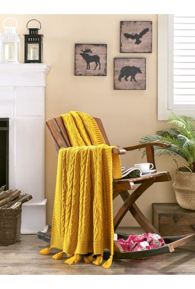 Betires Home Örgü Koltuk Şalı Hardal