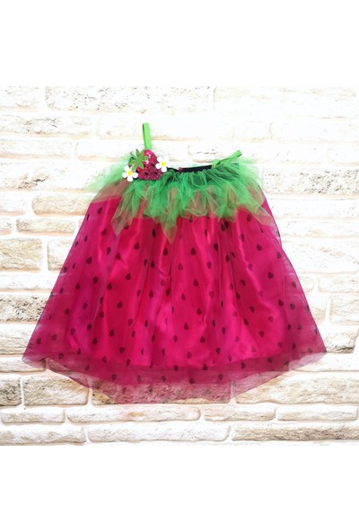 Eha Kız Çocuk Çilek Elbise Tül Desen Fuşya 3 Yaş PS10329