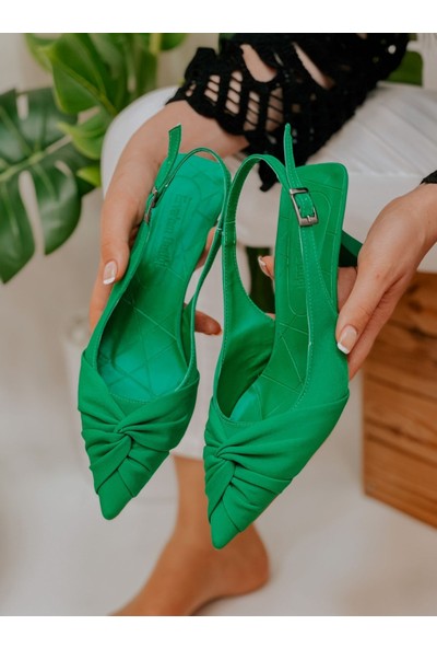 Yeşil Saten (Bow) Fiyonk Detay Kadın Stiletto