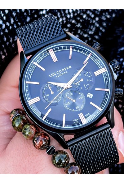 Lee Cooper Siyah Çelik Kordon Tüm Fonksiyonları Aktif 5 Atm Suya Dayanıklı Erkek Kol Saati+Bileklik Lee Cooper Siyah Çelik Kordon Tüm Fonksiyonları Aktif 5 Atm Suya Dayanıklı Erkek Kol Saati+Bileklik