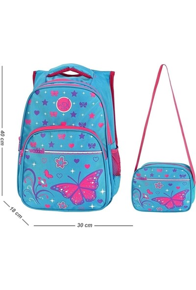 Paul Brand Frekanslı Turkuaz Kelebek Desenli Ilkokul Sırt Çantası ve Beslenme Çantası HS3027 Paul Brand Frekanslı Turkuaz Kelebek Desenli Ilkokul Sırt Çantası ve Beslenme Çantası HS3027