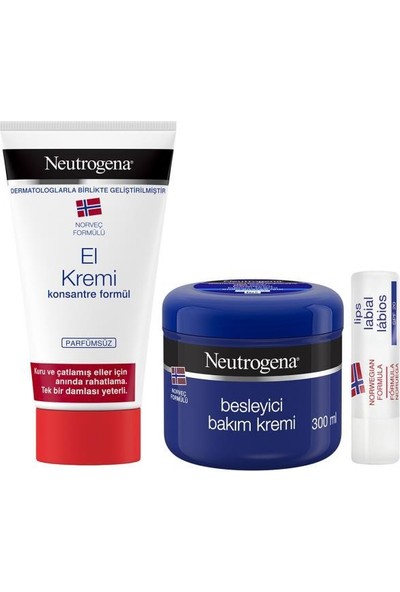 Neutrogena Parfümsüz El Kremi+ Besleyici Bakım+Dudak Kremi Neutrogena Parfümsüz El Kremi+ Besleyici Bakım+Dudak Kremi