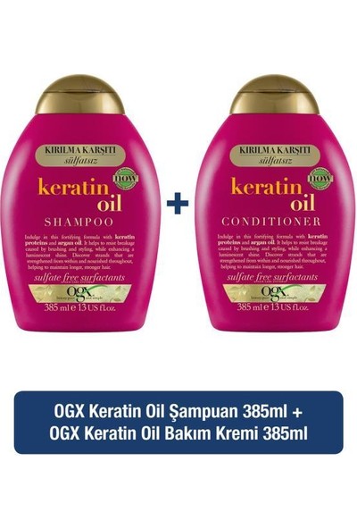 OGX Keratin Oil Sülfatsız Şampuan 385ml + Bakım Kremi 385ml