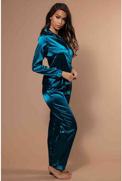 Merry See Saten Pijama Takım Düğmeli Yeşil Merry See Saten Pijama Takım Düğmeli Yeşil
