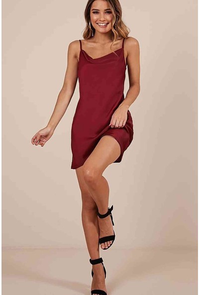 Merry See Gögüs Degajeli Saten Elbise Bordo Merry See Gögüs Degajeli Saten Elbise Bordo