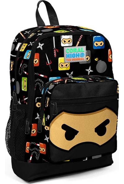 Yaygan Coral High Siyah Ninja Desenli Okul Çanta Seti