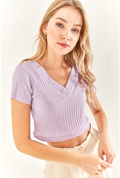 Oshebu Kadın V Yaka Crop Kaşkorse Bluz Oshebu Kadın V Yaka Crop Kaşkorse Bluz