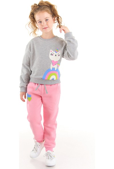 Denokids Rainbow Cat Kız Çocuk Alt-Üst Eşofman Takım