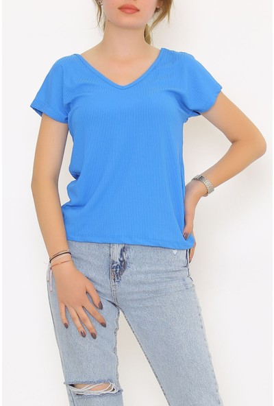 Ön Arka V Yaka Bluz Mavi - 2412.555. Ön Arka V Yaka Bluz Mavi - 2412.555.