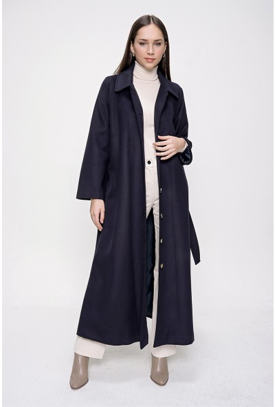 Aker 6112112 Düğmeli Belden Kuşaklı Manto