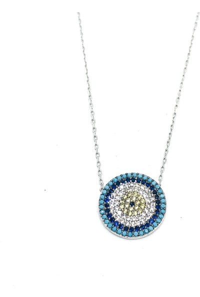 Nisa 925 Ayar Gümüş Zirkon Taşlı Nazar Boncuklu Kolye