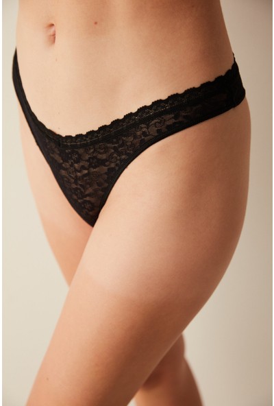 Siyah Easy Lace V Shape Brazilian Külot