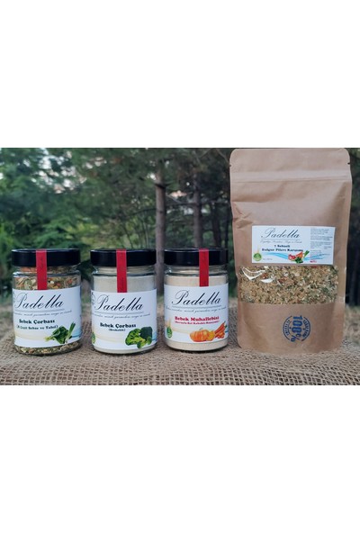 Padella Makarna Bebek Ek Gıda + 8 Ay Çorba Muhallebi Pilav Karışımı 4 Lü Fırsat Paketi