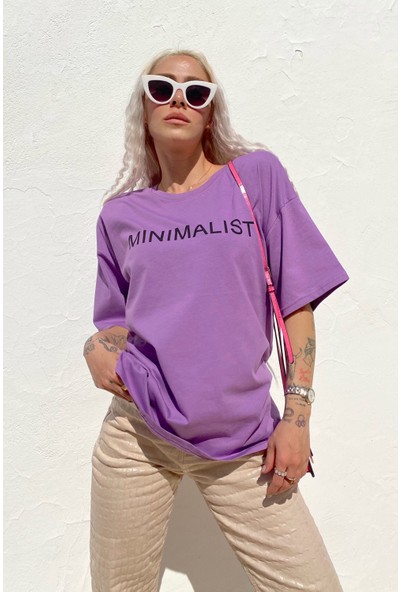Swist Mor Minimalist Baskılı Bisiklet Yaka Tshirt