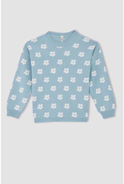 DeFacto Kız Çocuk Regular Fit Bisiklet Yaka Triko Kazak X9378A622AU